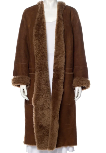 Vince Two Sided Brown Rich Long Shearling Coat Patch Pockets Sz Large ...