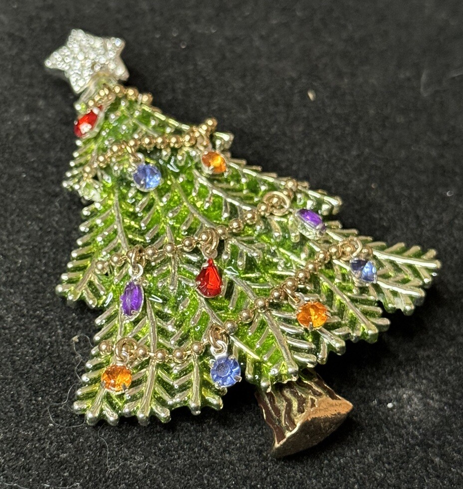 AVON Christmas Tree Pin Brooch 2008 5th Annual Crystal Star Dangling ...