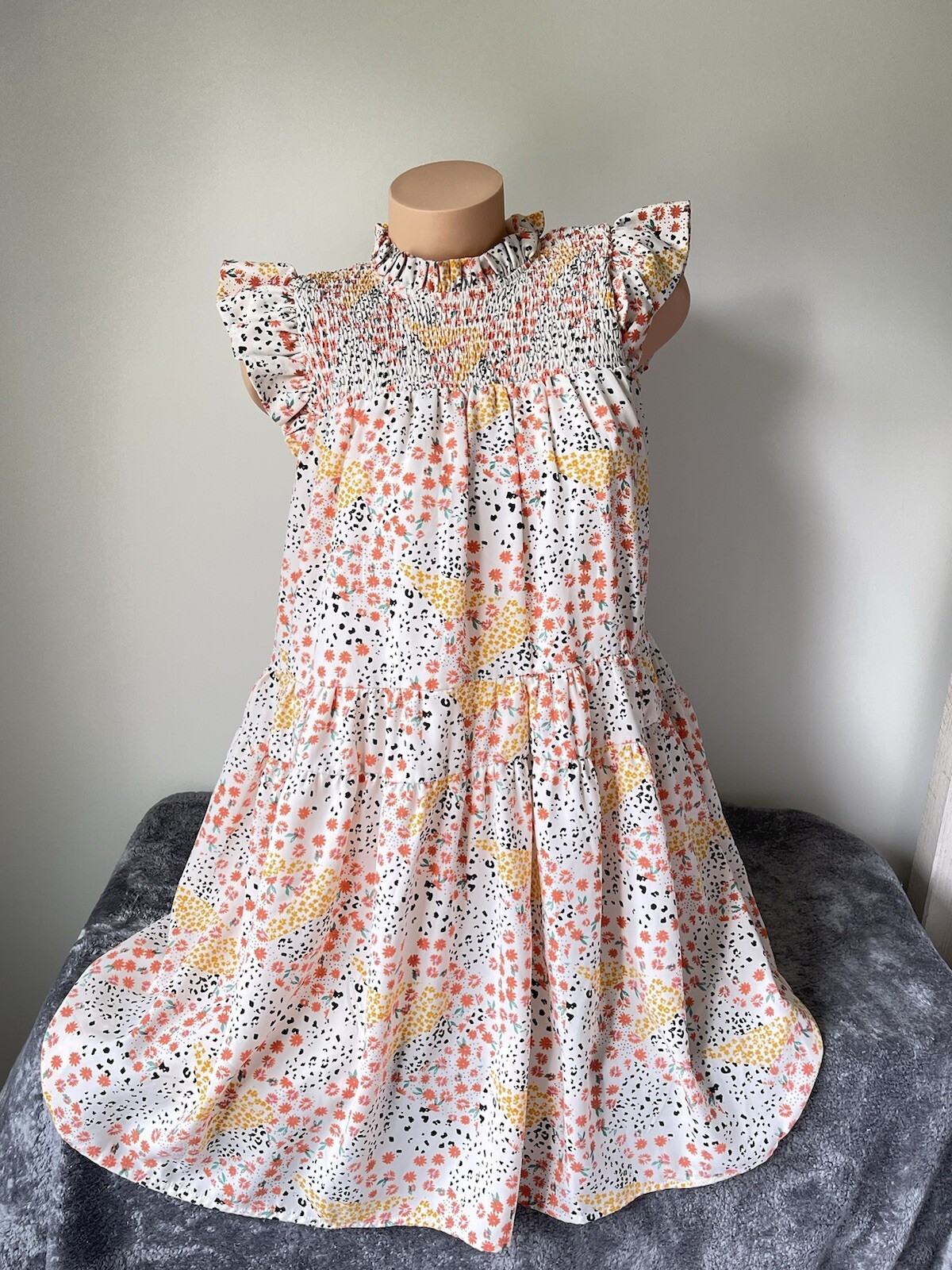 Moodie Smocked Mini Dress L Floral Print Puff Cottagecore Prairie ...