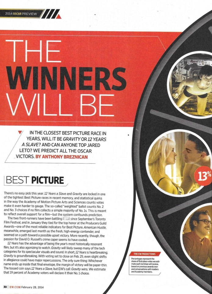 Entertainment Weekly Movie Magazine Oscars Race Cate Blanchett Lupita ...