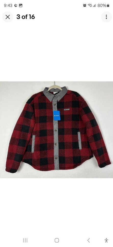 Columbia Women South End Sherpa Cozy Shirt Jacket Red Black Plaid Size ...