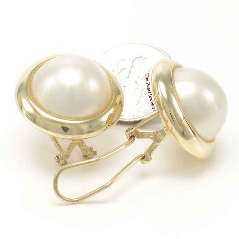 14K Yellow Gold Omega Clip & Gold Border Design White Mabe Pearl ...