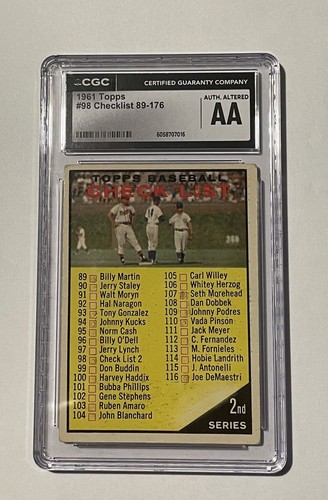 1961 Topps Checklist Baseball Card CGC Graded AA | eBay