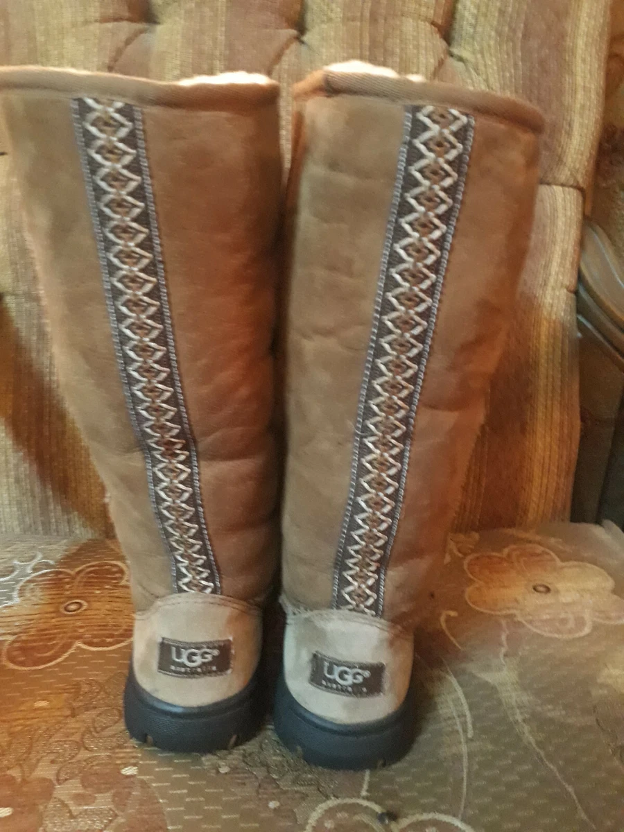 UGG Australia 5340 Ultimate Tall Braid Sheepskin Lined Brown Boots Womens Size 8 www.enghouse ...