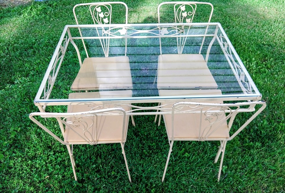 Vintage MCM Wrought Iron Glass Top Salterini Woodard Patio Furniture ...