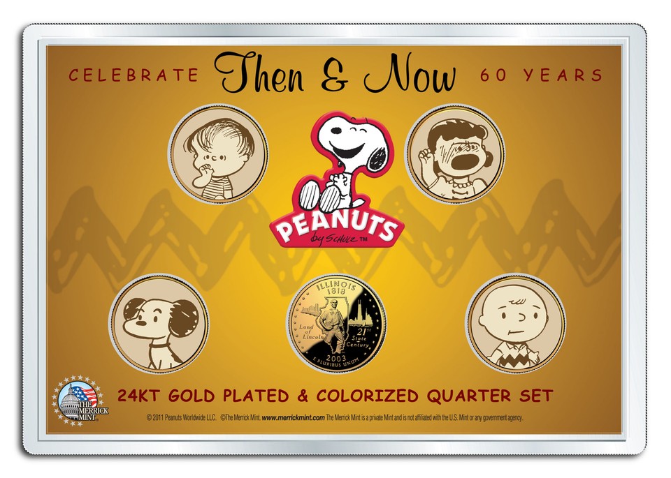 PEANUTS * Then & Now * 24K Gold Plated US State Quarter 5-Coin Set ...