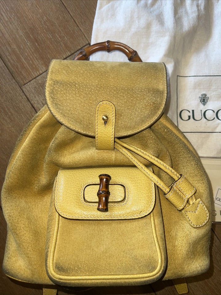 Authentic Gucci Vintage Suede Leather Bamboo Mini Backpack | eBay