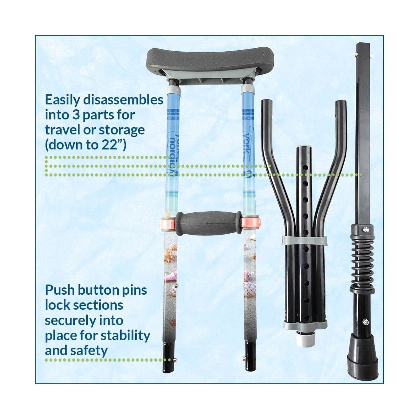 York Nordic - Spring Cushion Crutches Perfect for Sports Injuries and ...