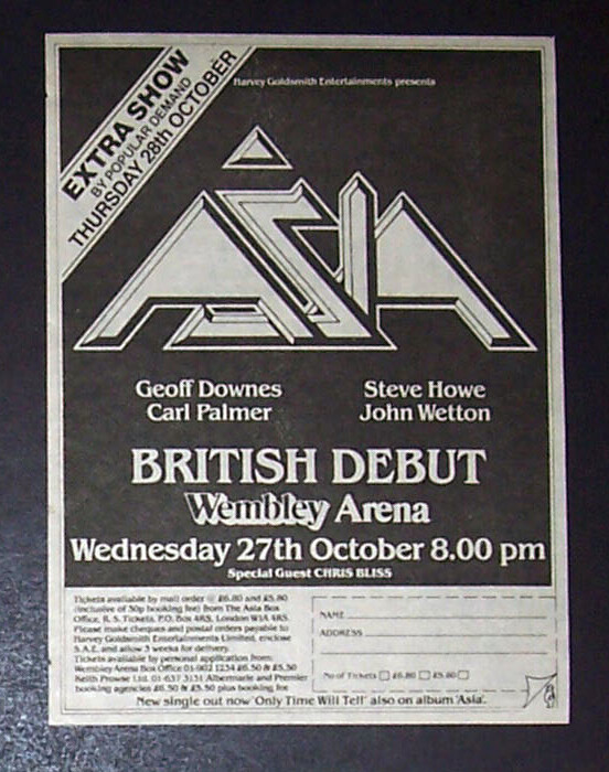 Asia British Debut Album Tour Wembley Arena 1982 Mini Poster Type ...