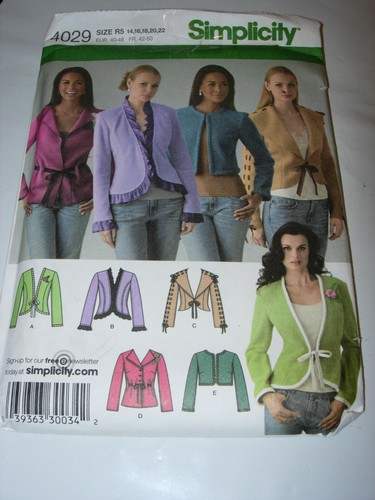 WOMENS UNCUT SIMPLICITY 4029 SEWING PATTERN JACKET BOLERO FLEECE SIZE ...