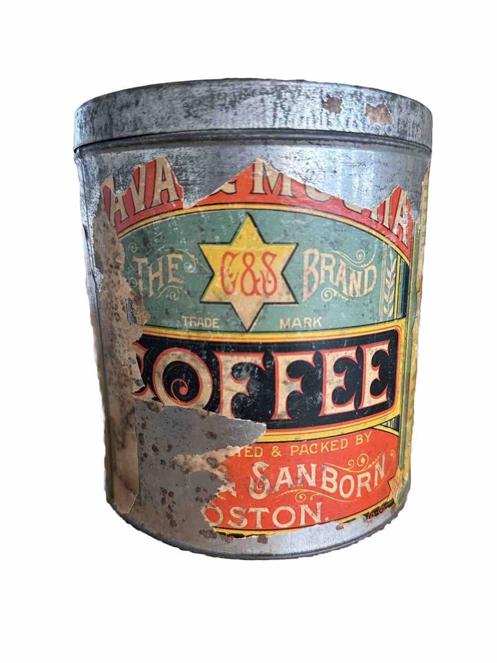 Antique Chase & Sanborn Coffee Tin - Java & Mocha - Paper Label Boston ...