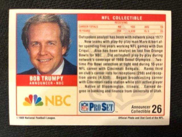 Bob Trumpy 1989 Pro Set Football NBC Announcer | eBay
