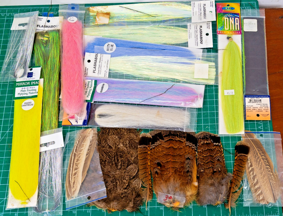 lot fly tying materials: partridge, peacock eye, crystal flash ...