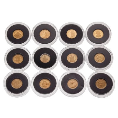 2012 The World's Smallest Gold Coins Collection - 12-Coin Pure 99.99% ...
