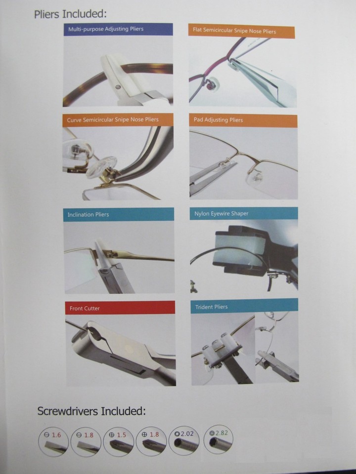 Nice set of 15 Eyeglass Optical Tools Pliers pad Nose curv Screwdriver ...