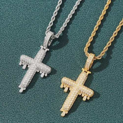 Dripping Paint Cross Pendant Necklace MensHip Hop Iced Flooded Jewelry ...