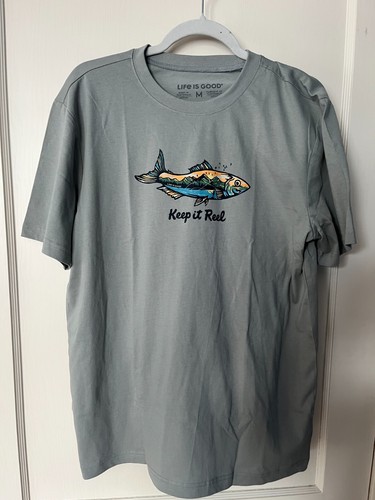NWT Life Is Good Fishing Keep It Reel Gray T-Shirt Unisex Size M | eBay