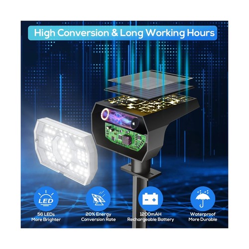 NYMPHY Solar Lights Outdoor Waterproof IP68, 56 LED 3 Lighting Modes ...