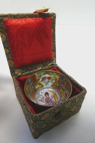 VINTAGE JAPANESE HAND PAINTED EGG SHELL SATSUMA DECORATIVE SALT BOWL ...