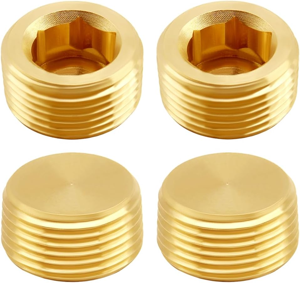 4PCS Brass 1/2 Inch NPT Plug Inter Hex 1/2" NPT Male Thread Socket Pipe ...
