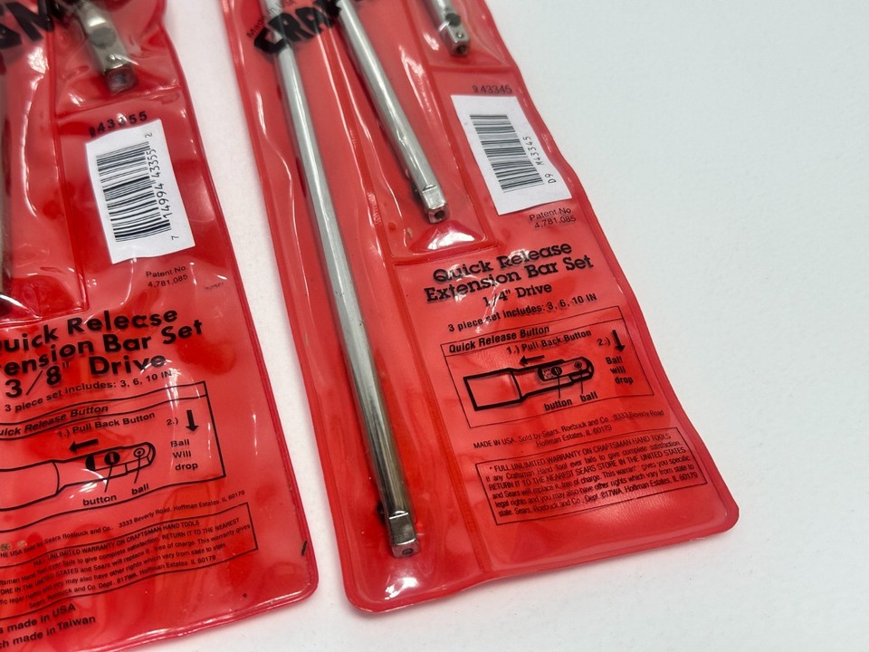 NOS Craftsman Tools USA 3/8” & 1/4” QUICK RELEASE Extension Sets, 43355 ...