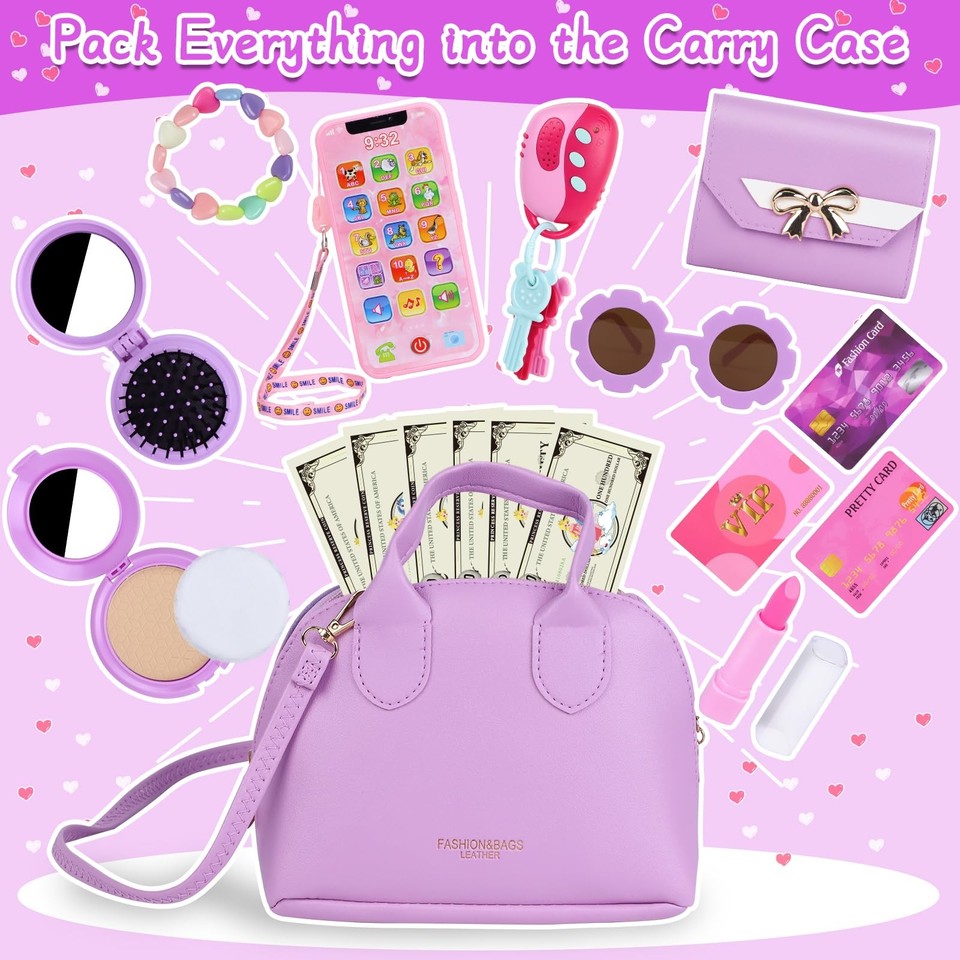 Purple Play Purse for Little Girls Ages 3-6, My First Purse Toy with ...