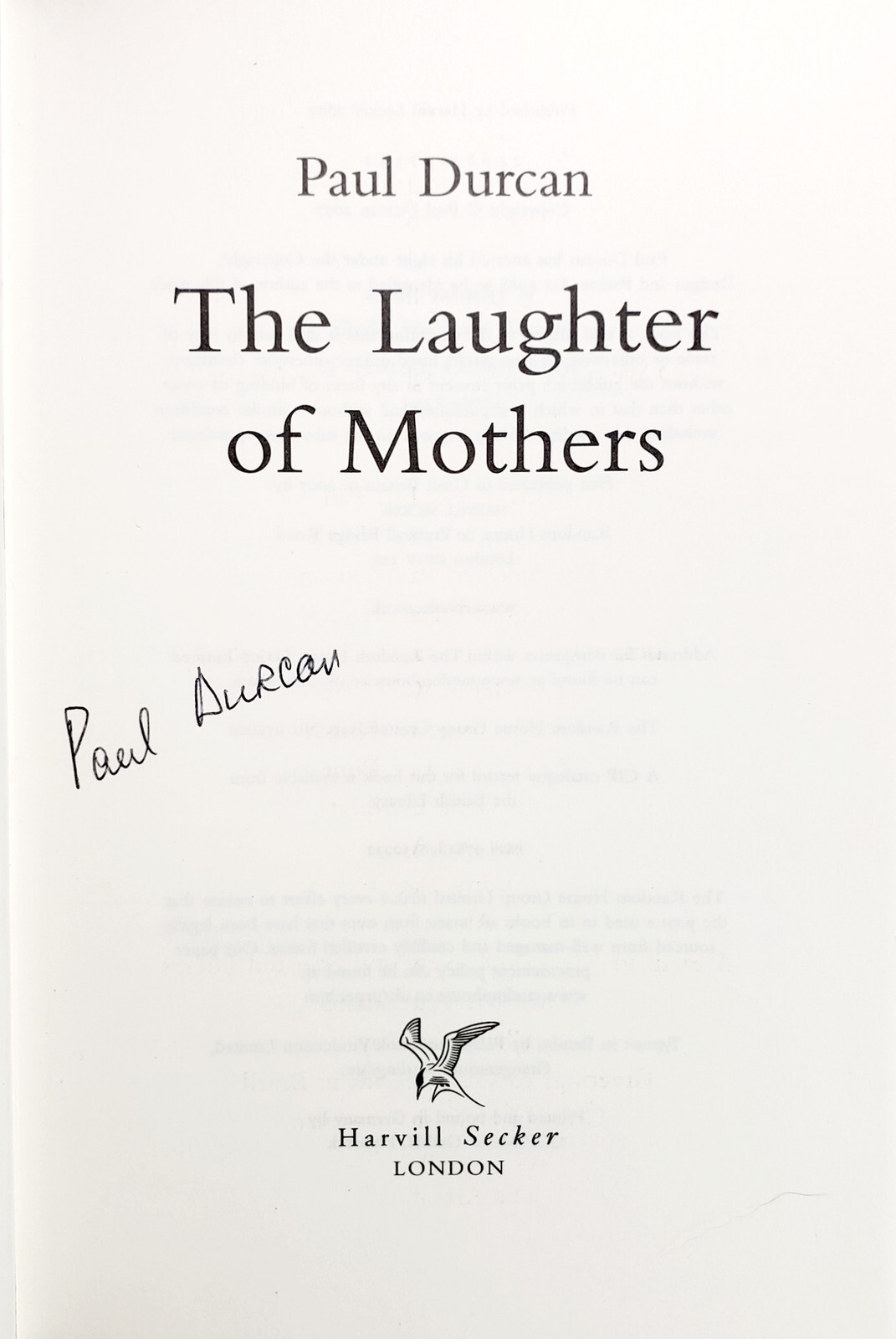 Paul Durcan SIGNED The Laughter of Mothers, 2007 Irish poetry 1st ...