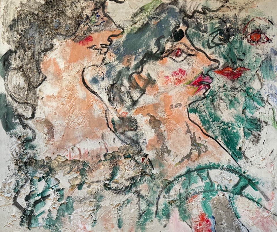 Textured Vintage Abstract Figural Painting Modern Art Wall Hanging ...