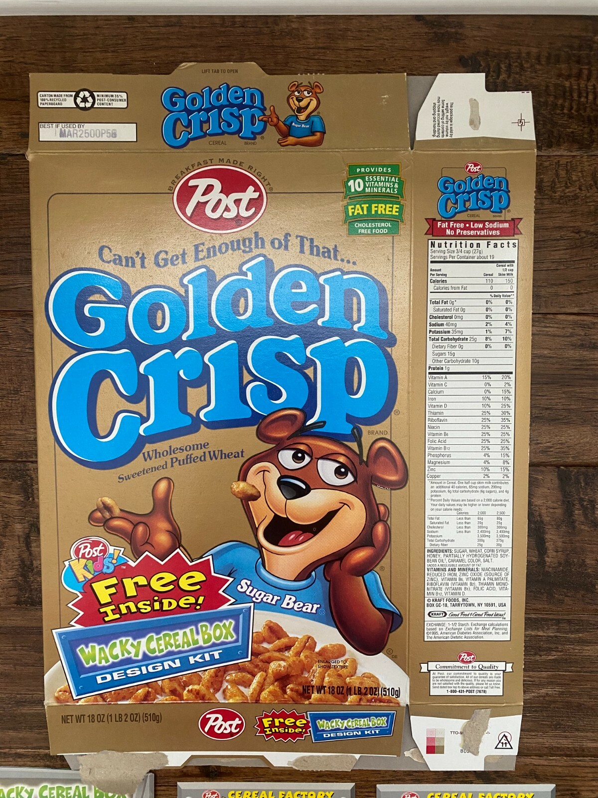1999 Vintage {Post Kids!} "GOLDEN CRISP" {WACKY DESIGN KIT} Cereal Box ...