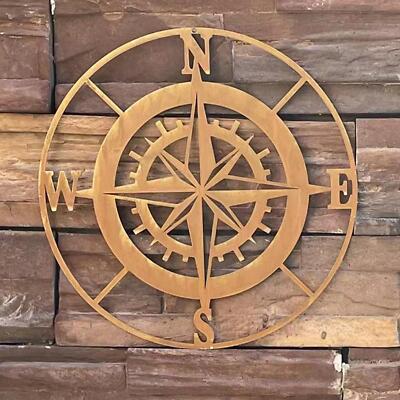 Round Metal Nautical Compass Wall Decoration Sign for Garden Indoor ...