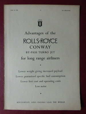 6/1956 PUB ROLLS-ROYCE AERO ENGINE CONWAY BY-PASS TURBOJET AIRLINER ...