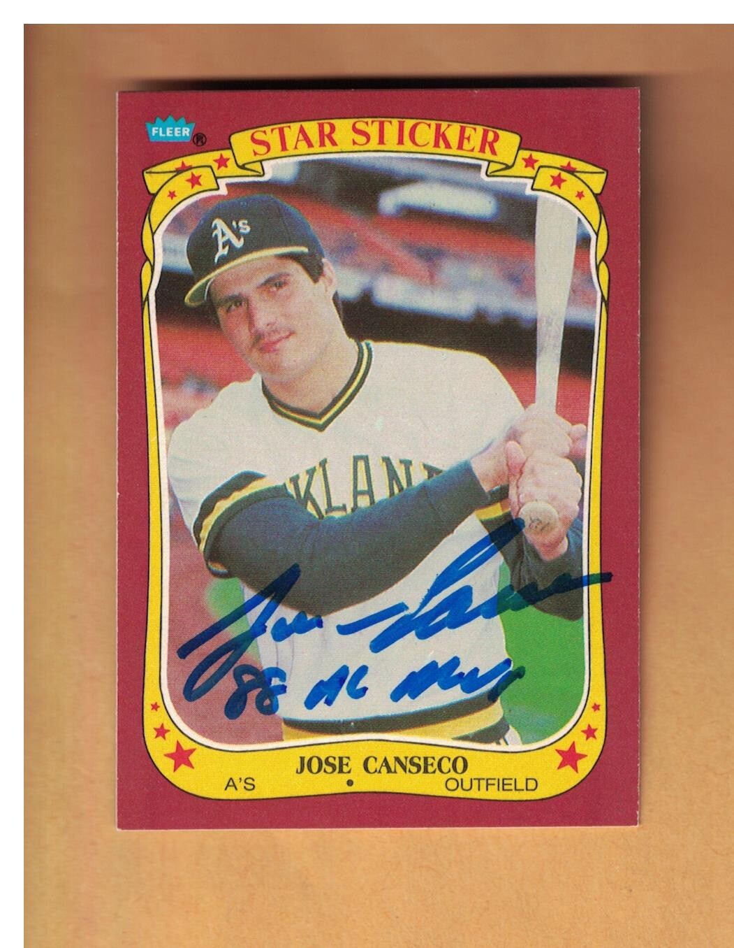Jose Canseco 1987 FLEER STAR STICKERS Autographed Card 86 AL ROY SIGNED ...