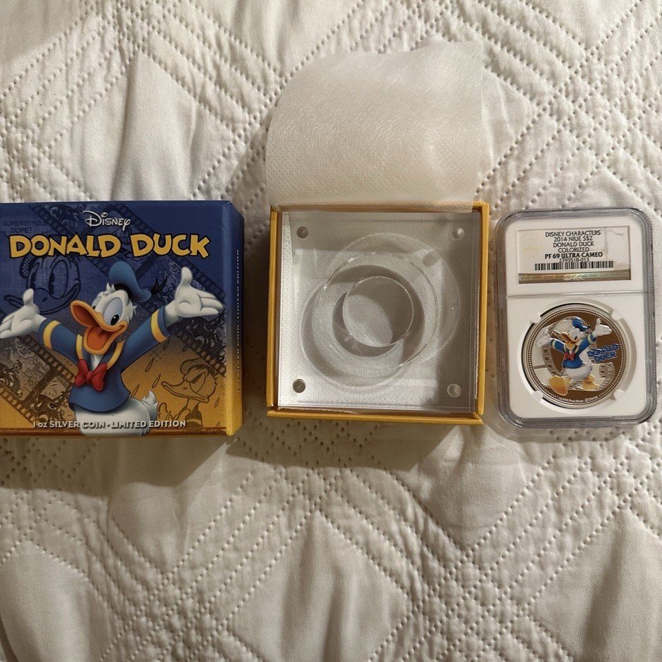 2014 Niue Donald Duck 1oz Silver Colorized NGC PF69 UC w/ Box & COA ...