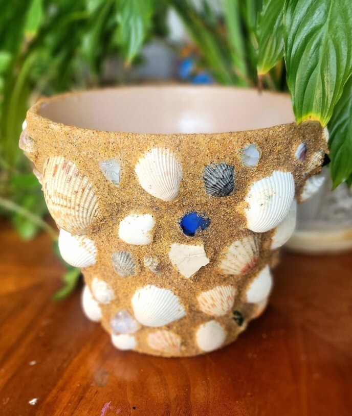 Seashell Planter Pot With Matching Saucer, Plant Beach Decor, Flower ...