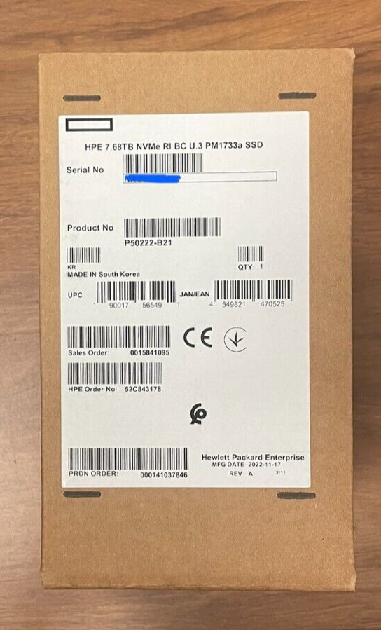 New HPE HP 7.68TB NVMe x4 RI SFF SSD 2.5" P50222-B21 for G9 G10 ...