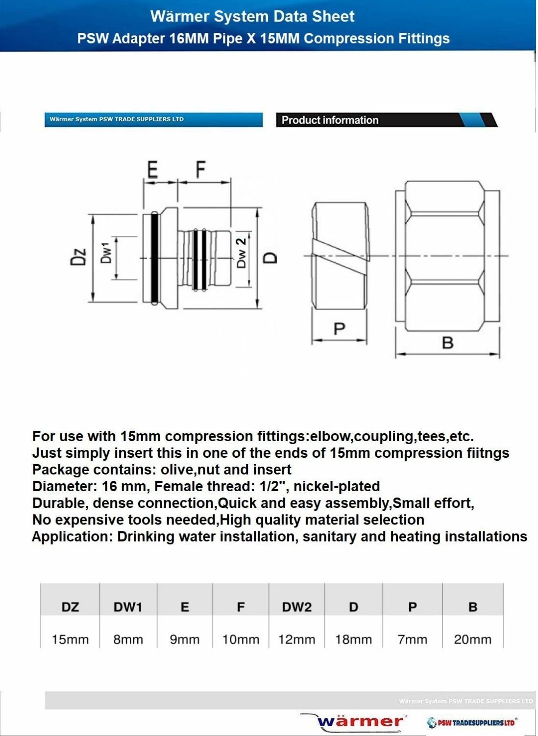 EUROCONE ADAPTER 16MM TO 15MM COMPRESSION FITTINGS | eBay UK