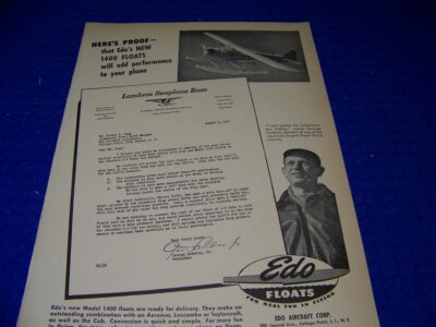1947 EDO FLOATS "HERE'S PROOF THAT EDO'S.."..1-PAGE ORIGINAL SALES AD ...