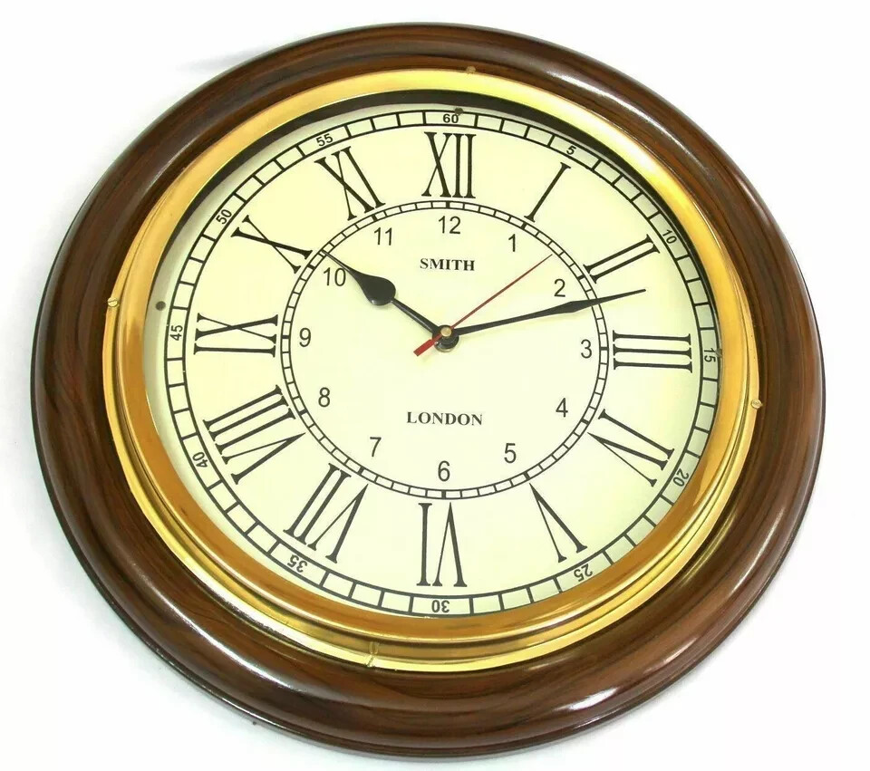 Antique Wooden 12 inch Finish Brass Wall Clock 1937 London home décor ...