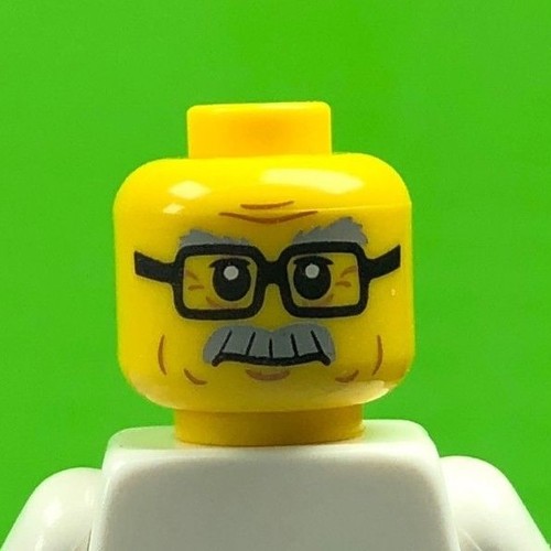 LEGO Minifigure Head Rectangular Glasses Gray Moustache Grandpa Old Man ...