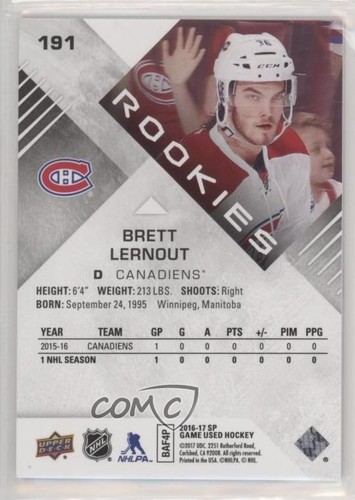 2016 SP Game Used Authentic Rookies Rainbow Player Age Brett Lernout ...