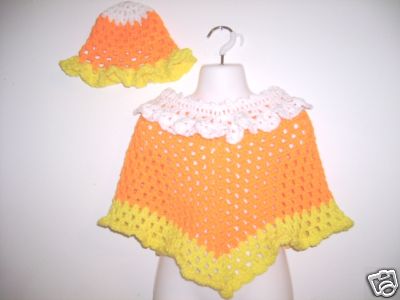 Handmade Crochet Poncho -Halloween Candy Corn.Beanie 2T | eBay