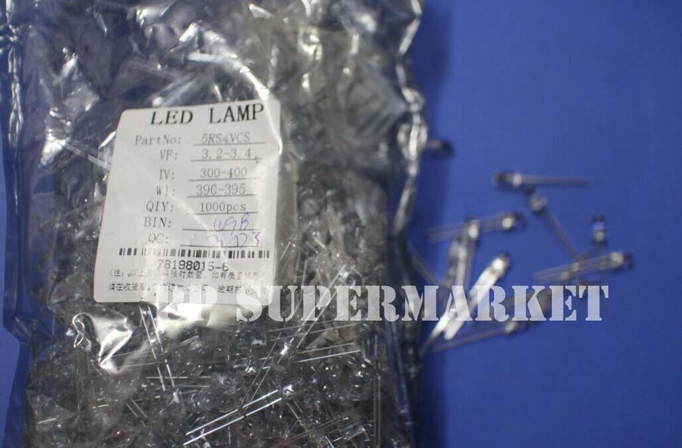 100pcs 5mm 1000mcd Ultra Violet 395-400nm UV LED Diode 3.2-3.4V 20mA ...