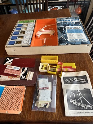 Vintage 1968 Ideal Super City Skyscraper Building Set with Helicopter w ...