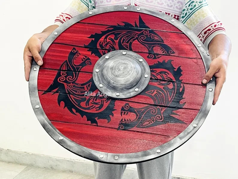 Wooden Viking Shield Dragon Design Authentic Battle-Worn Shield ...