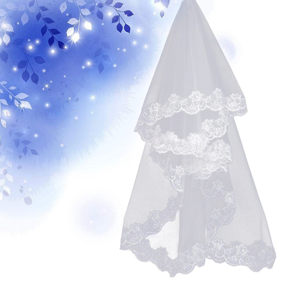 New Lace Long Bride Wedding Veil Wedding Gauze Sequins Lace White Dress ...