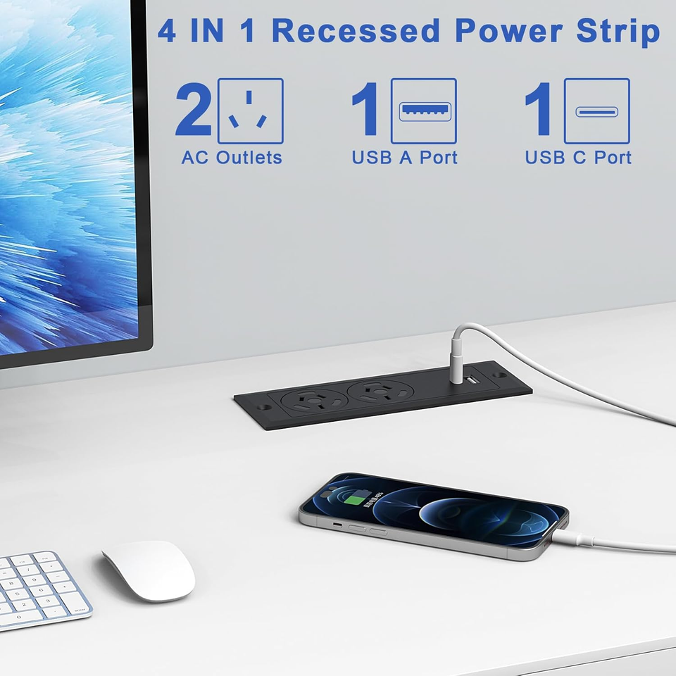 Recessed Power Board, Recessed Power Strip with 2 Outlets, PD 20W USB A ...
