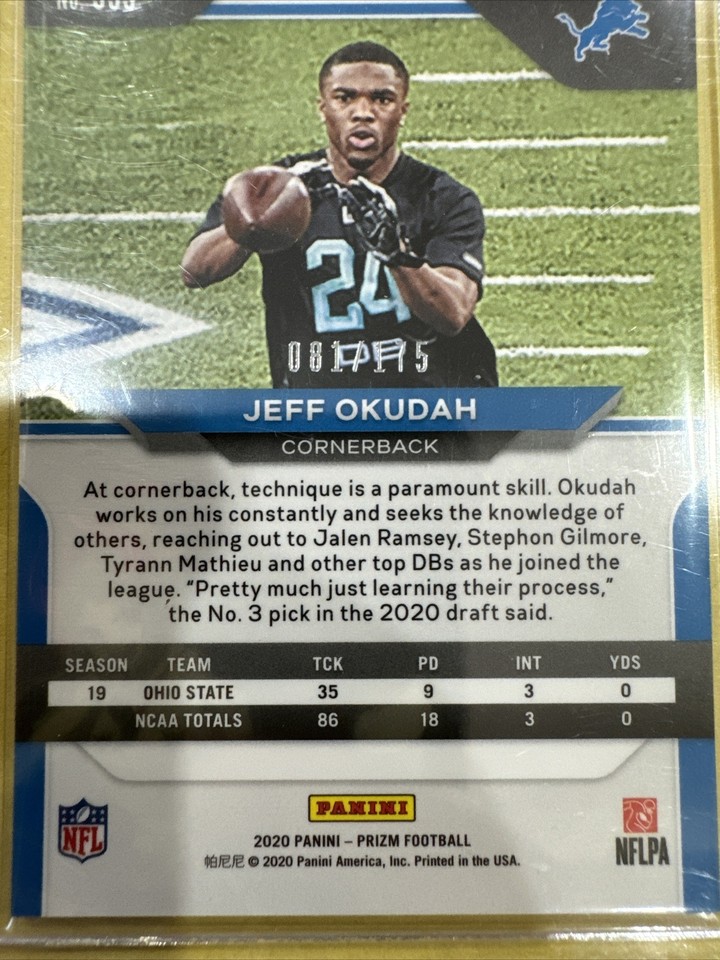 Jeff Okudah 2020 Prizm Red Wave /149 Green Hyper /175 RC Lotx2 #359 ...