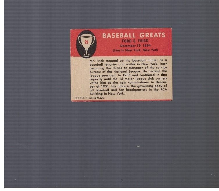 Ford Frick 1961 Fleer Baseball Greats Card #29 Gd/Vg | eBay