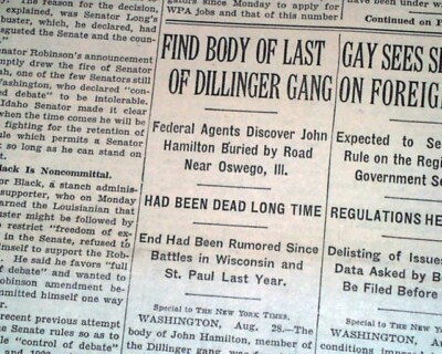 John Hamilton Bank Robber & Dillinger Gang Criminal Body Found 1935 ...
