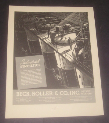 1937 Beck, Koller & Co Ad, Detroit, Michigan, Industrial Synthetics ...